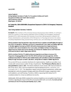 ASHA Letter OSHA Emergency Temporary Standard | ASHA